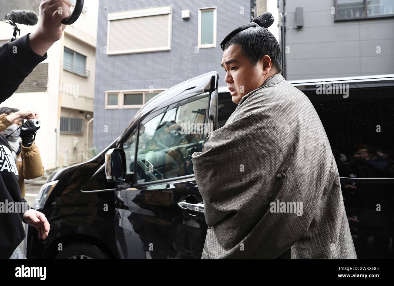 Sumo wrestler Hokuseiho Osamu who belongs to Miyagino stable arrives at ...
