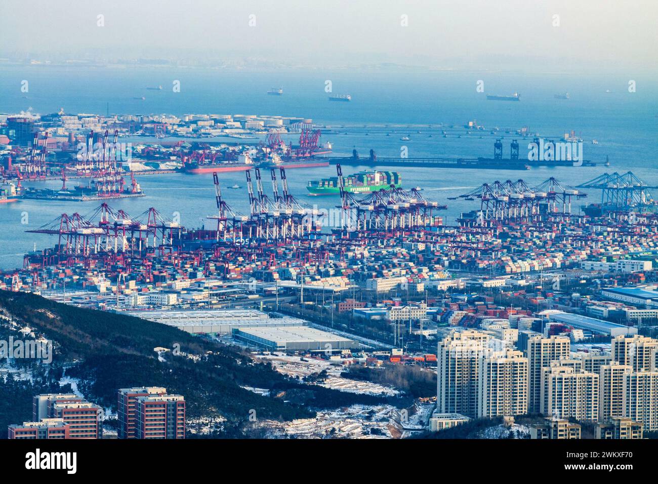 QINGDAO, CHINA - FEBRUARY 23, 2024 - A cargo ship loaded with ...
