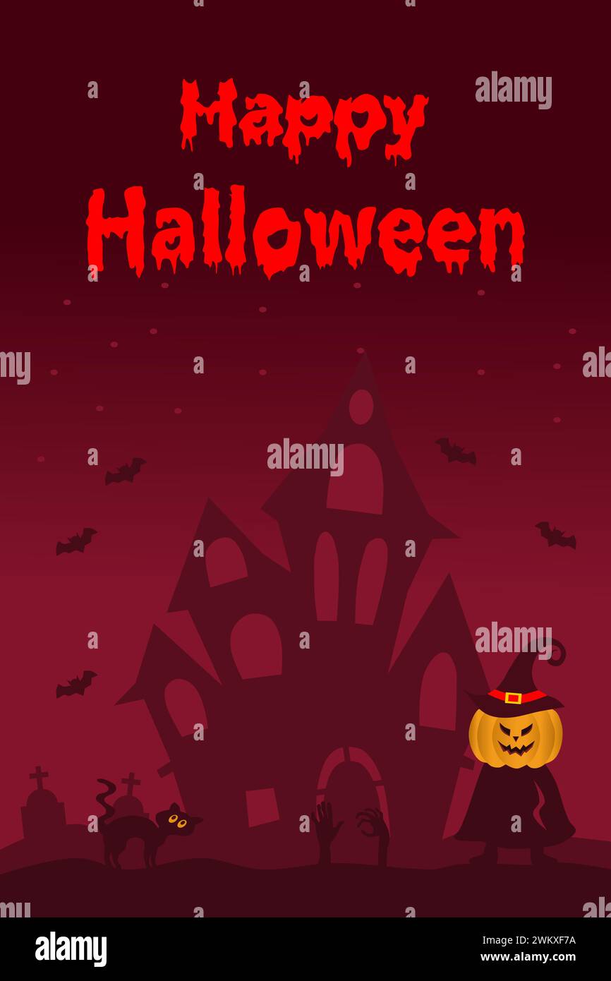 Halloween vertical background with scarecrow pumpkin and Castle. Flyer ...