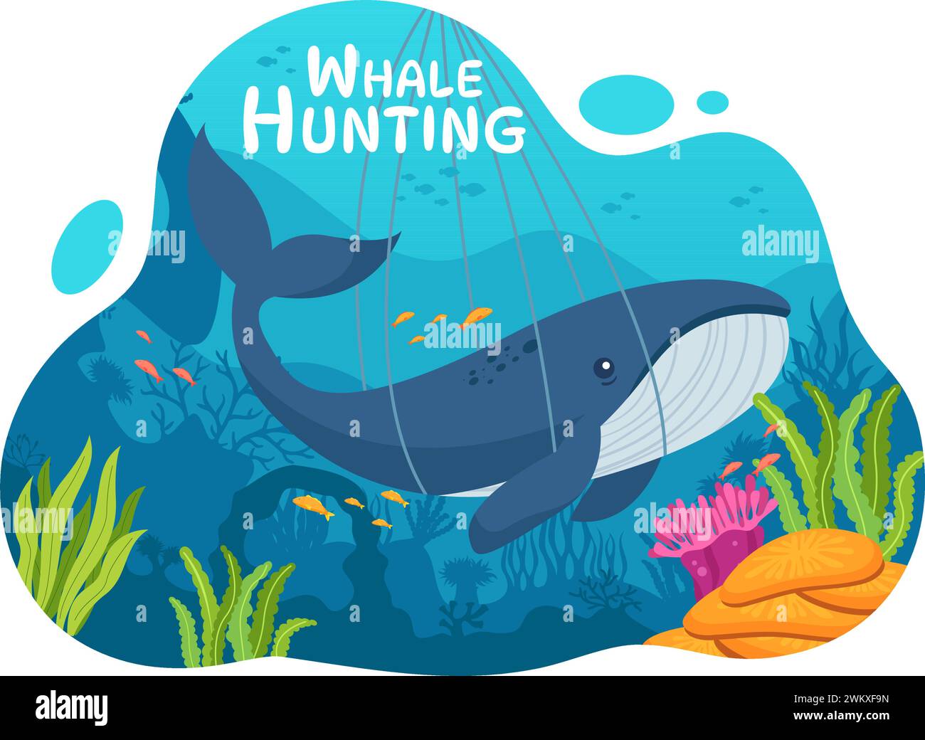 Whale Hunting Vector Illustration with the Activity of Catch Whales to ...