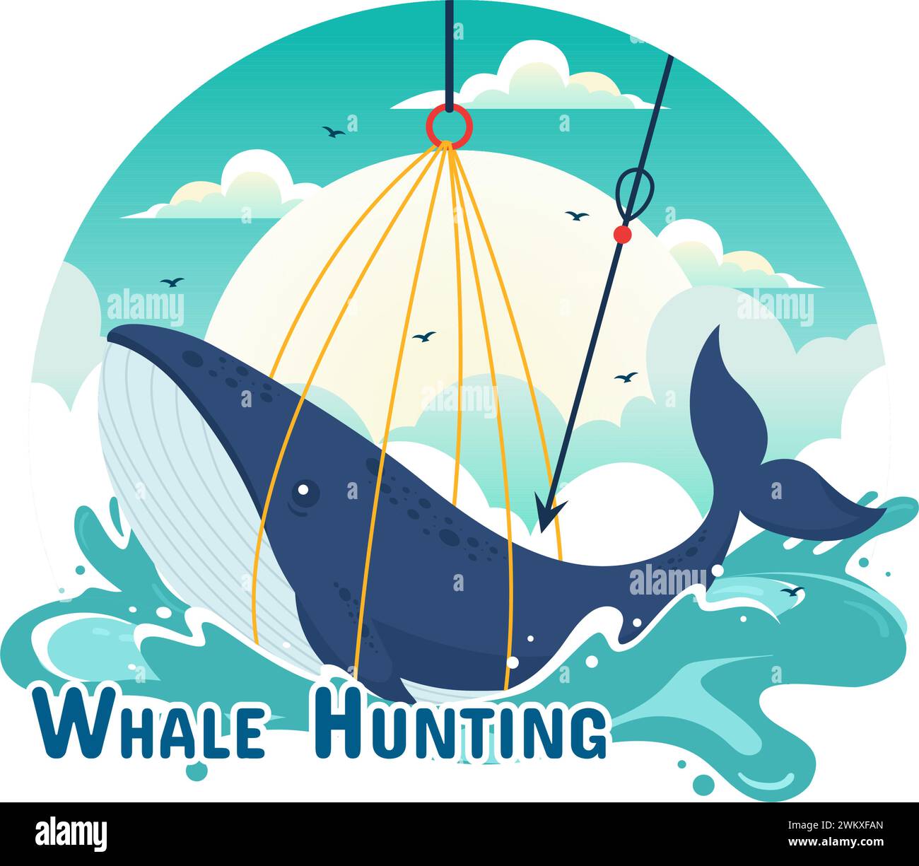 Whale Hunting Vector Illustration with the Activity of Catch Whales to ...