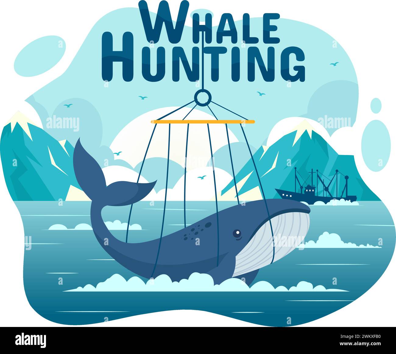 Whale Hunting Vector Illustration with the Activity of Catch Whales to ...