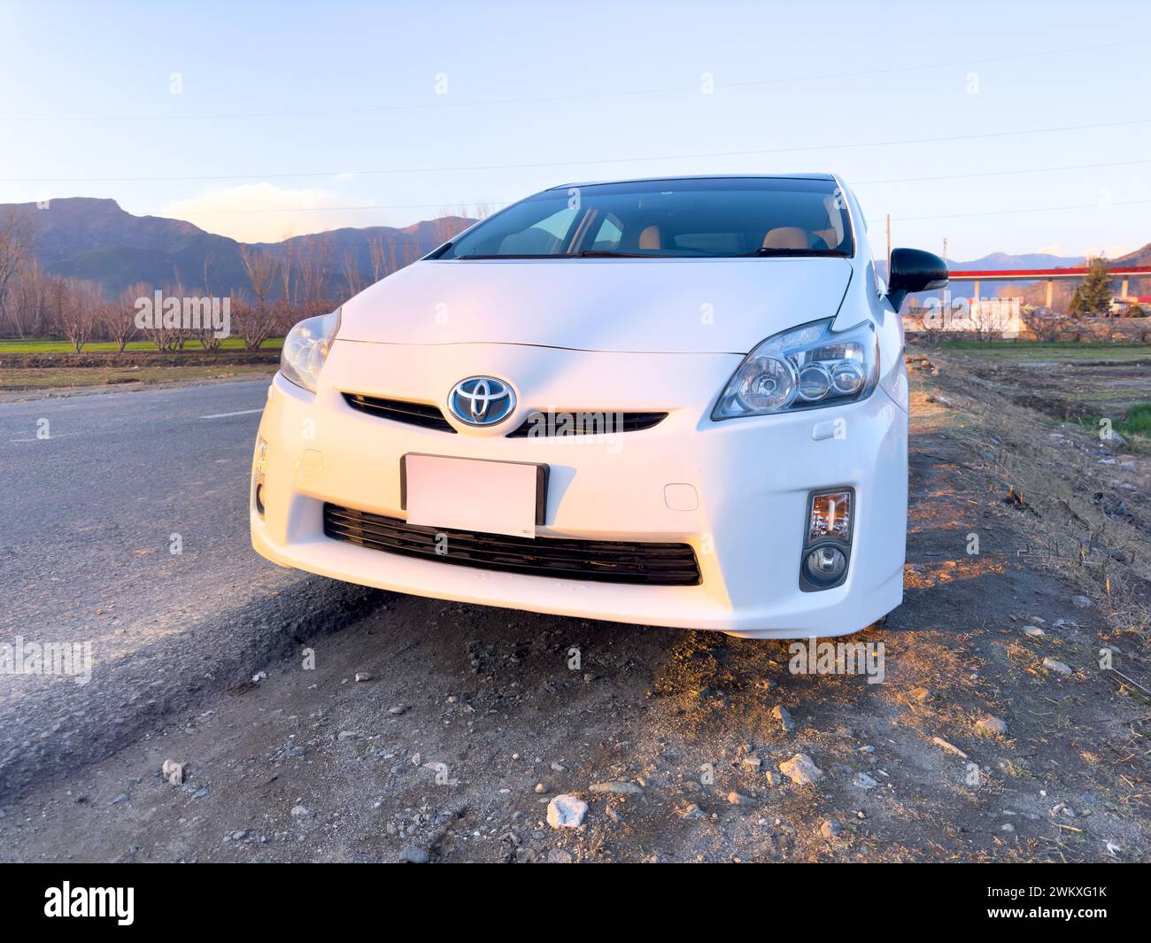 White Toyota Prius car front view: Swat, Pakistan - 20 february 2024 ...