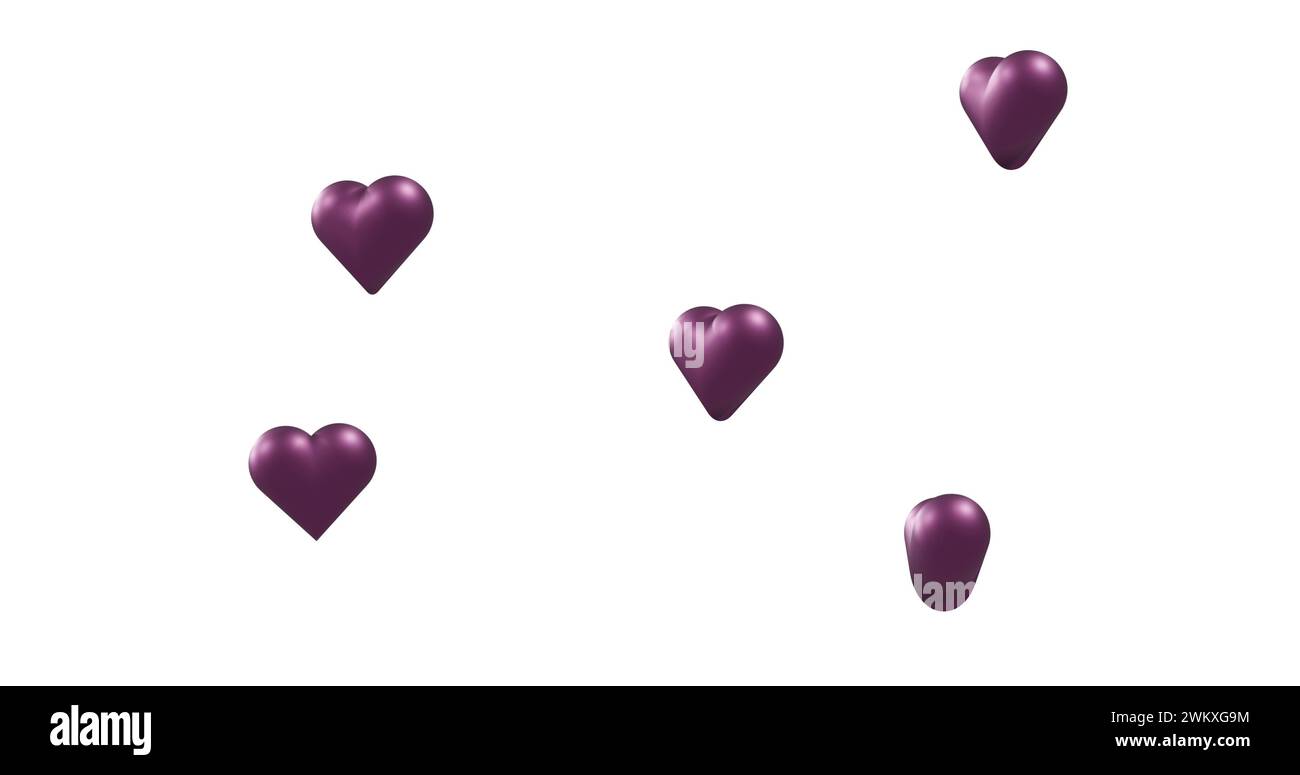 Image of purple hearts moving on white background Stock Photo - Alamy
