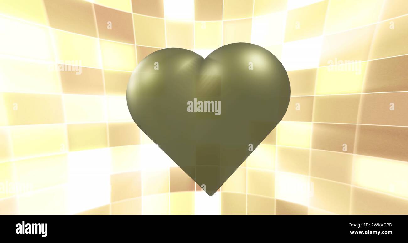 Image of gold heart moving over glowing squares Stock Photo - Alamy
