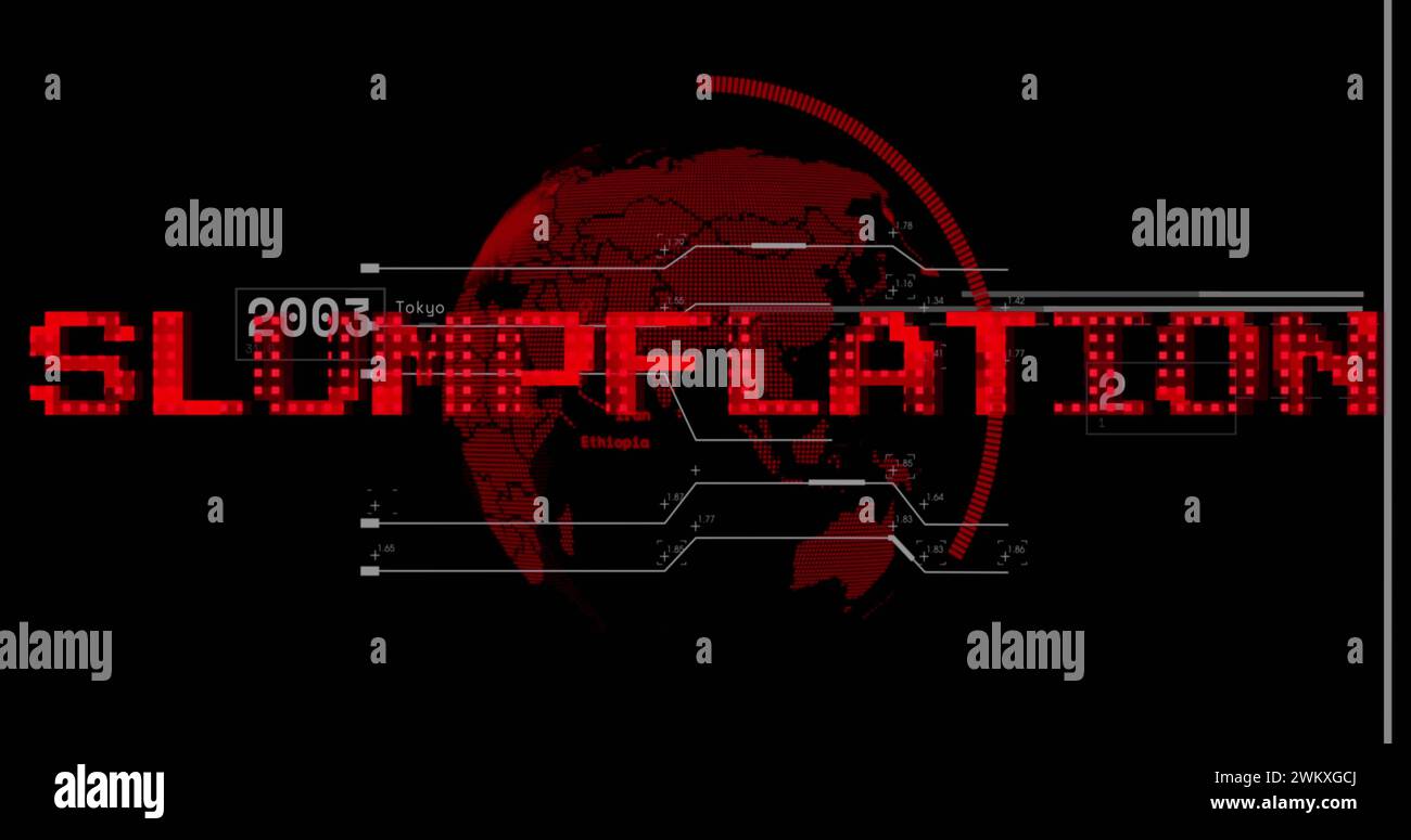 Image of slumpflation text in red over globe and scanner processing data Stock Photo - Alamy