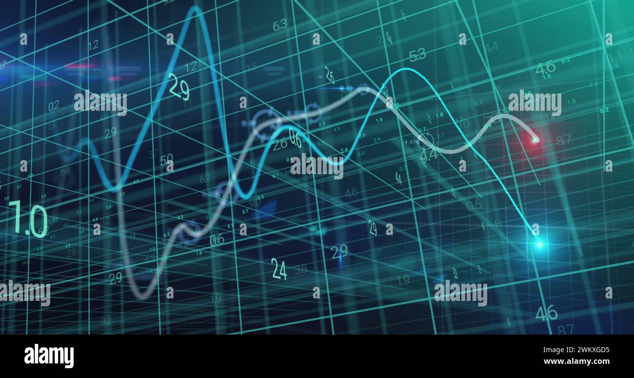 Image of glowing graphs and processing data over 3d grid on black background Stock Photo - Alamy