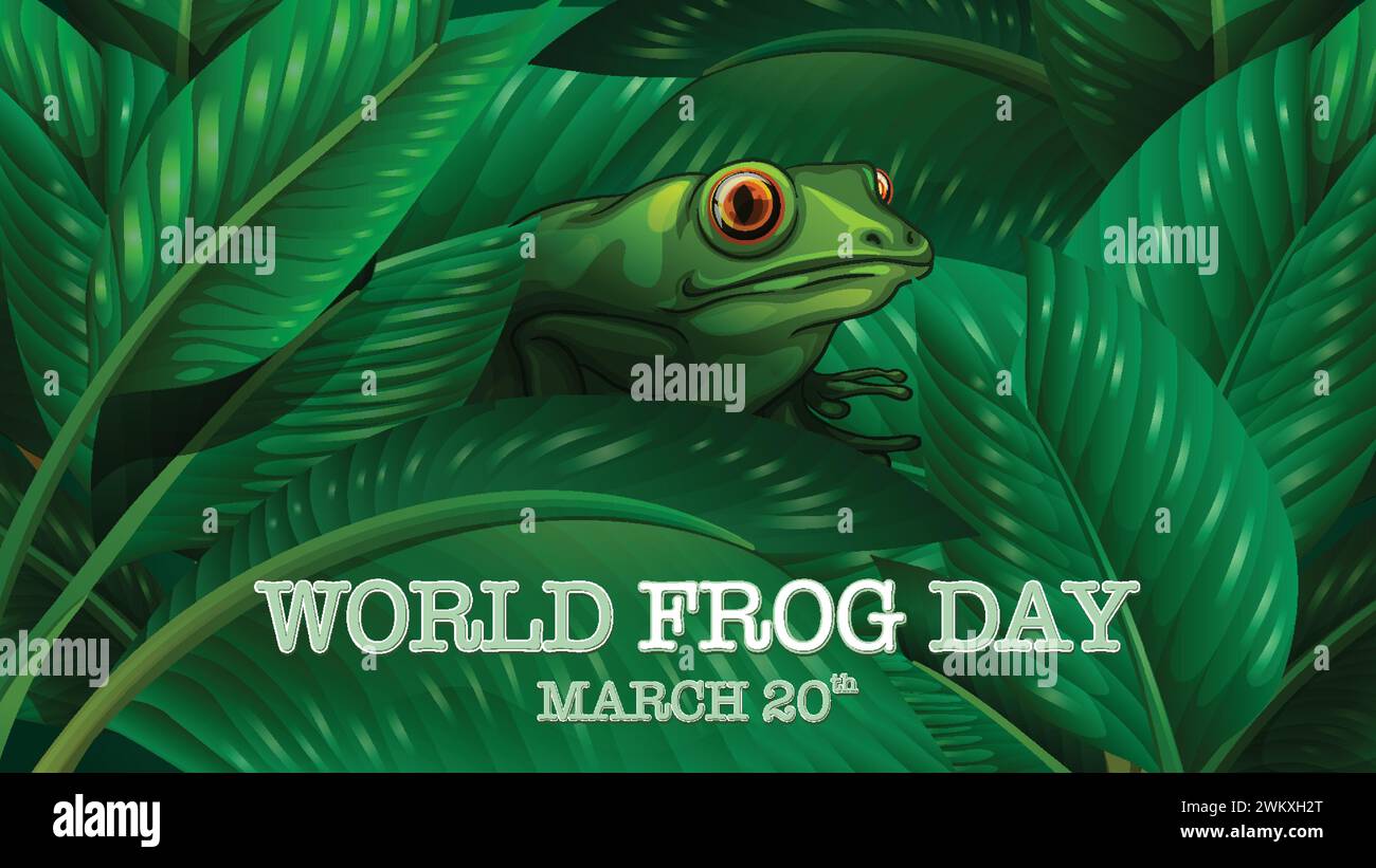 Green frog amidst leaves celebrating World Frog Day Stock Vector Image ...
