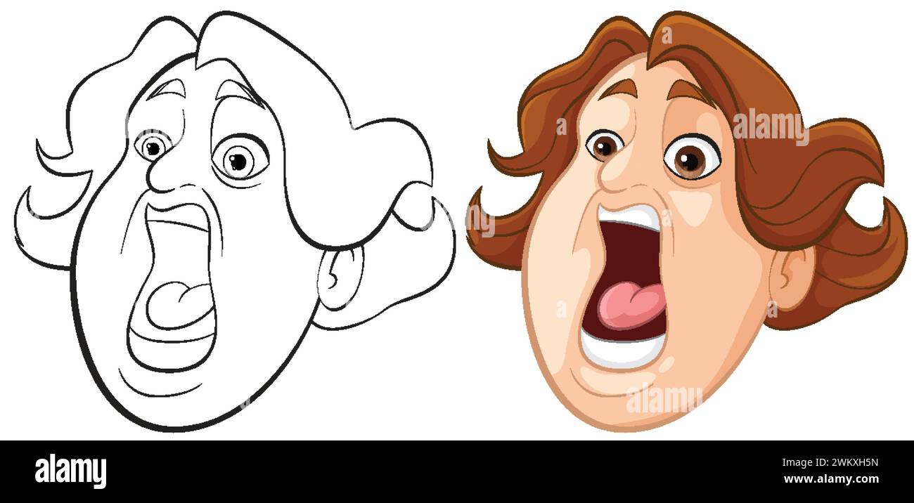 Two stages of a cartoon face, outlined and colored Stock Vector Image ...