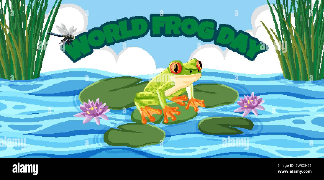 Colorful frog on lily pads with celebratory text Stock Vector Image ...