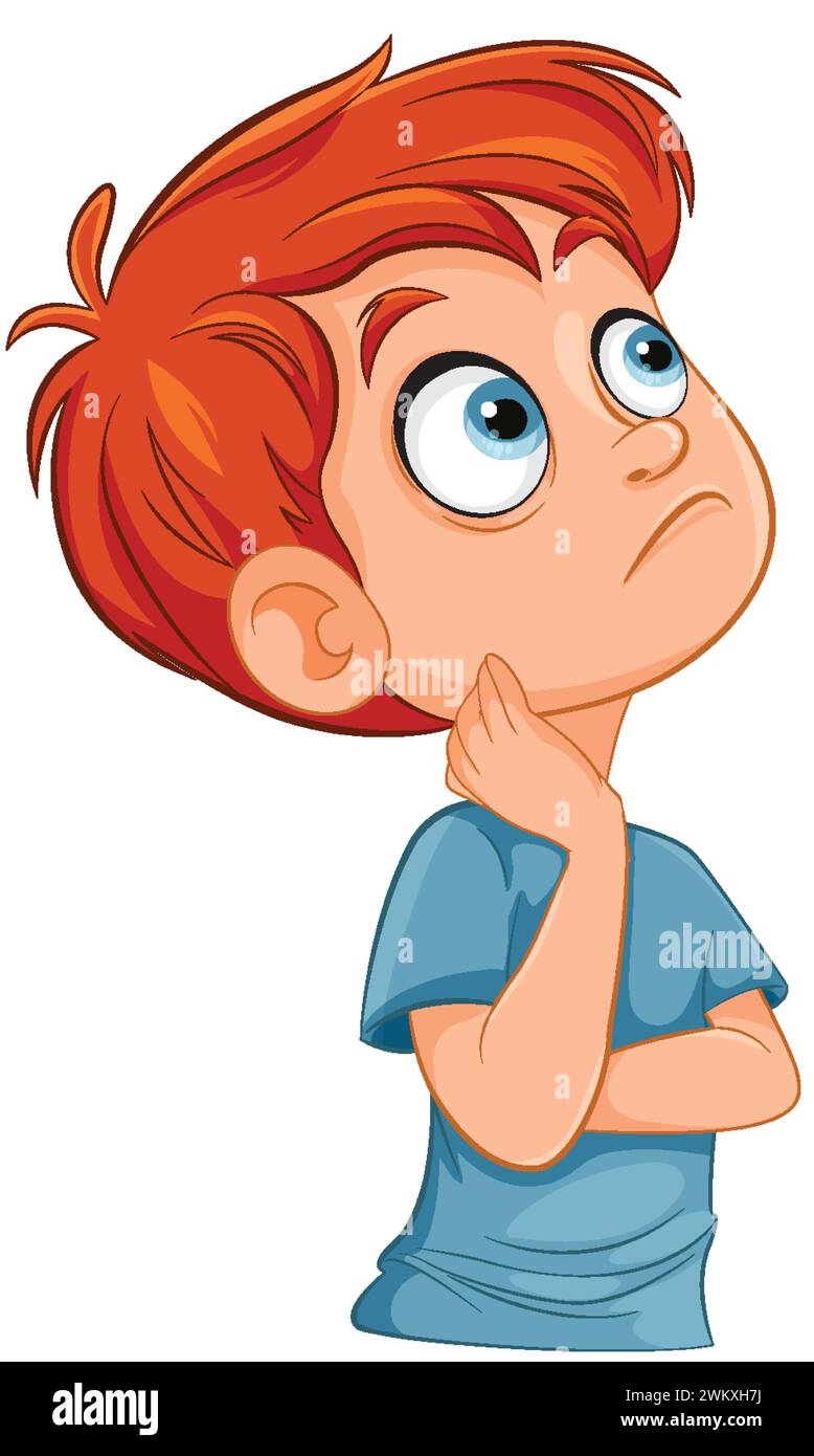 Cartoon boy with hand on chin, looking up Stock Vector Image & Art - Alamy