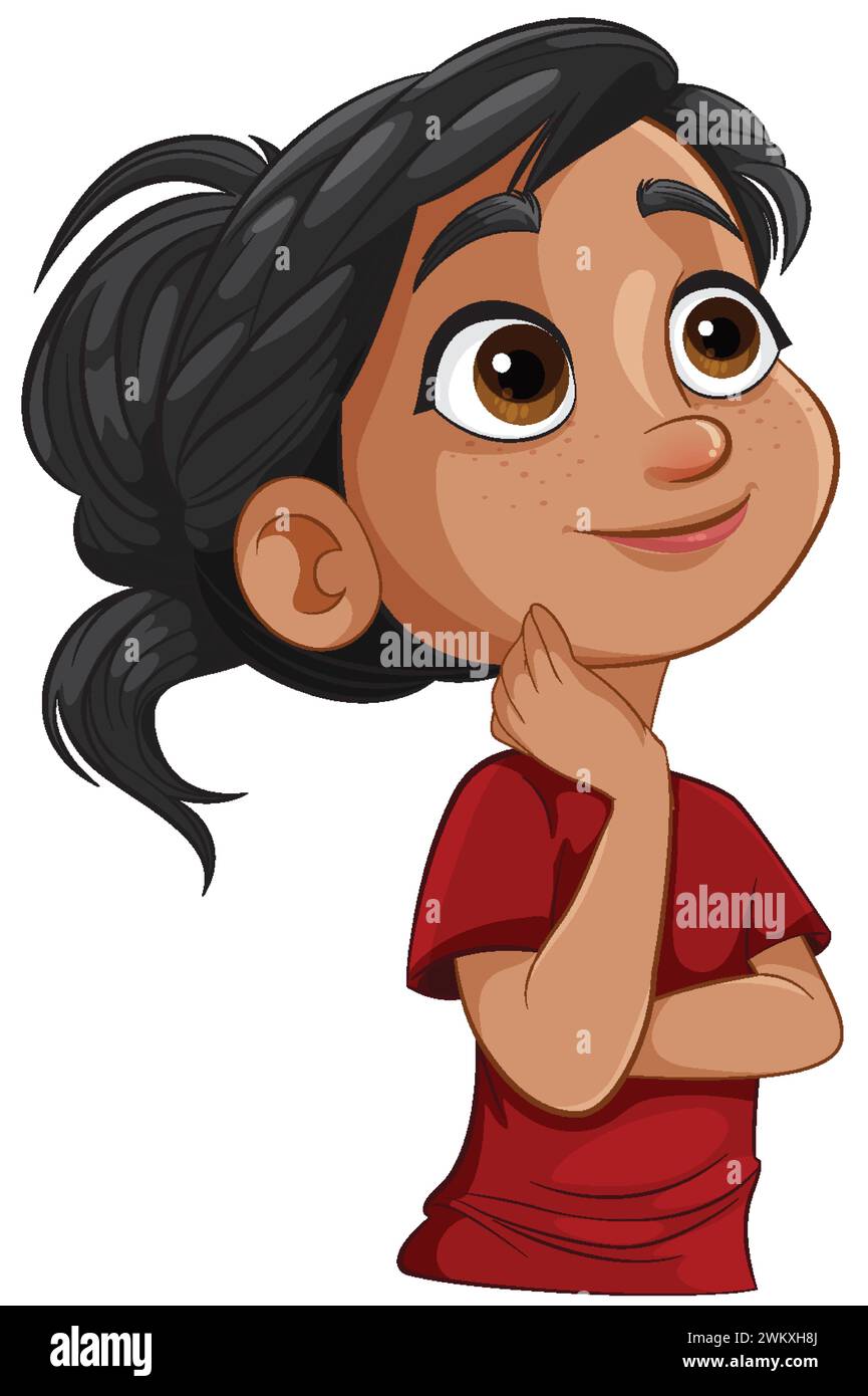 Vector illustration of a thoughtful young girl Stock Vector Image & Art ...