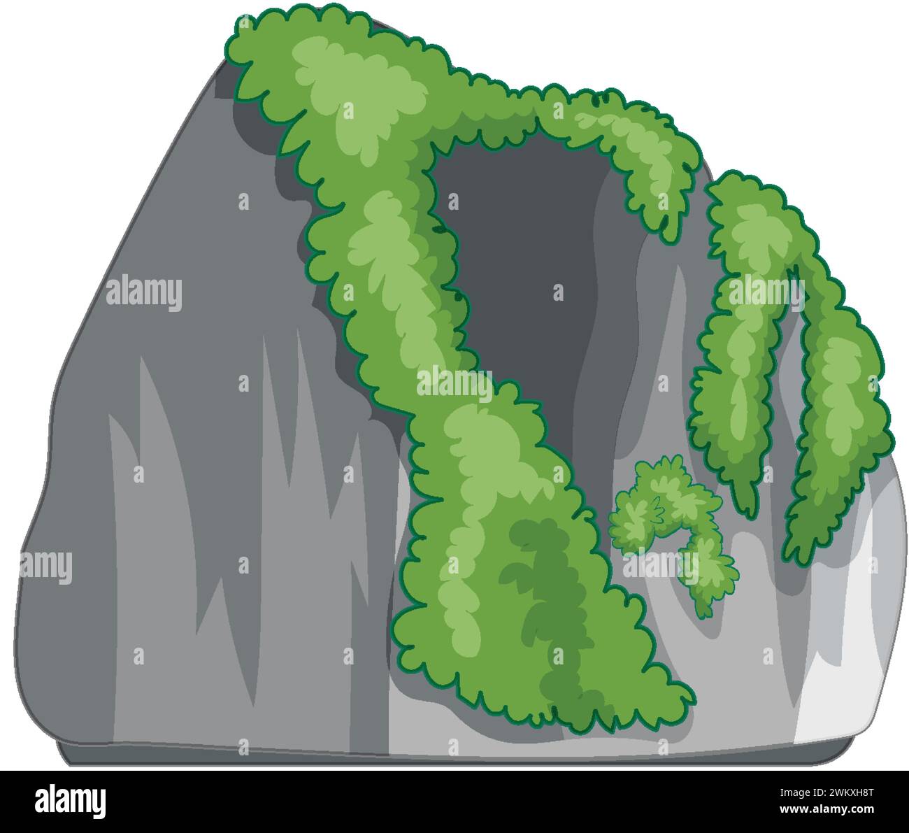 Illustration of lush greenery covering a large rock Stock Vector Image ...