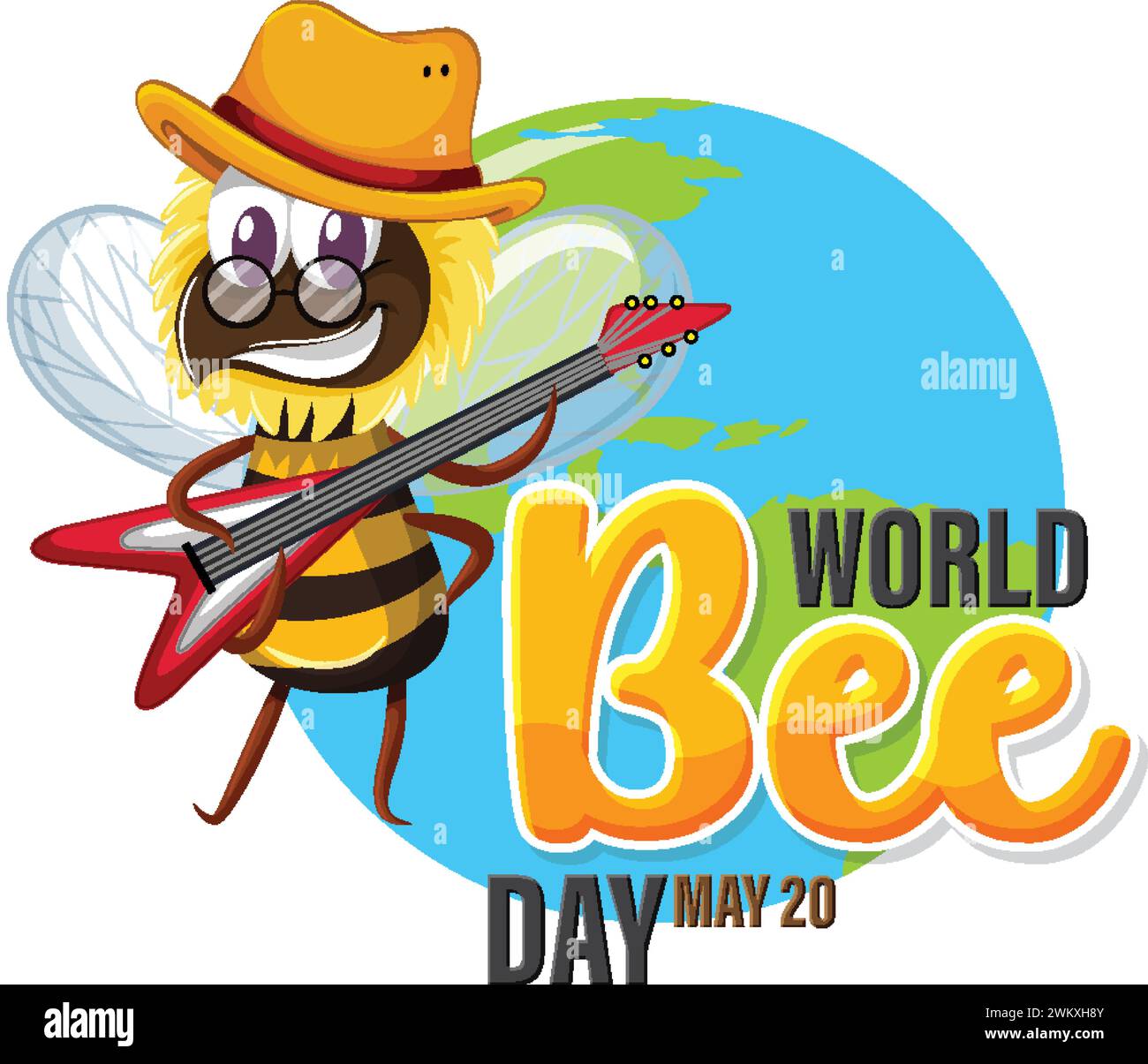 Cartoon bee with guitar celebrating World Bee Day Stock Vector Image ...