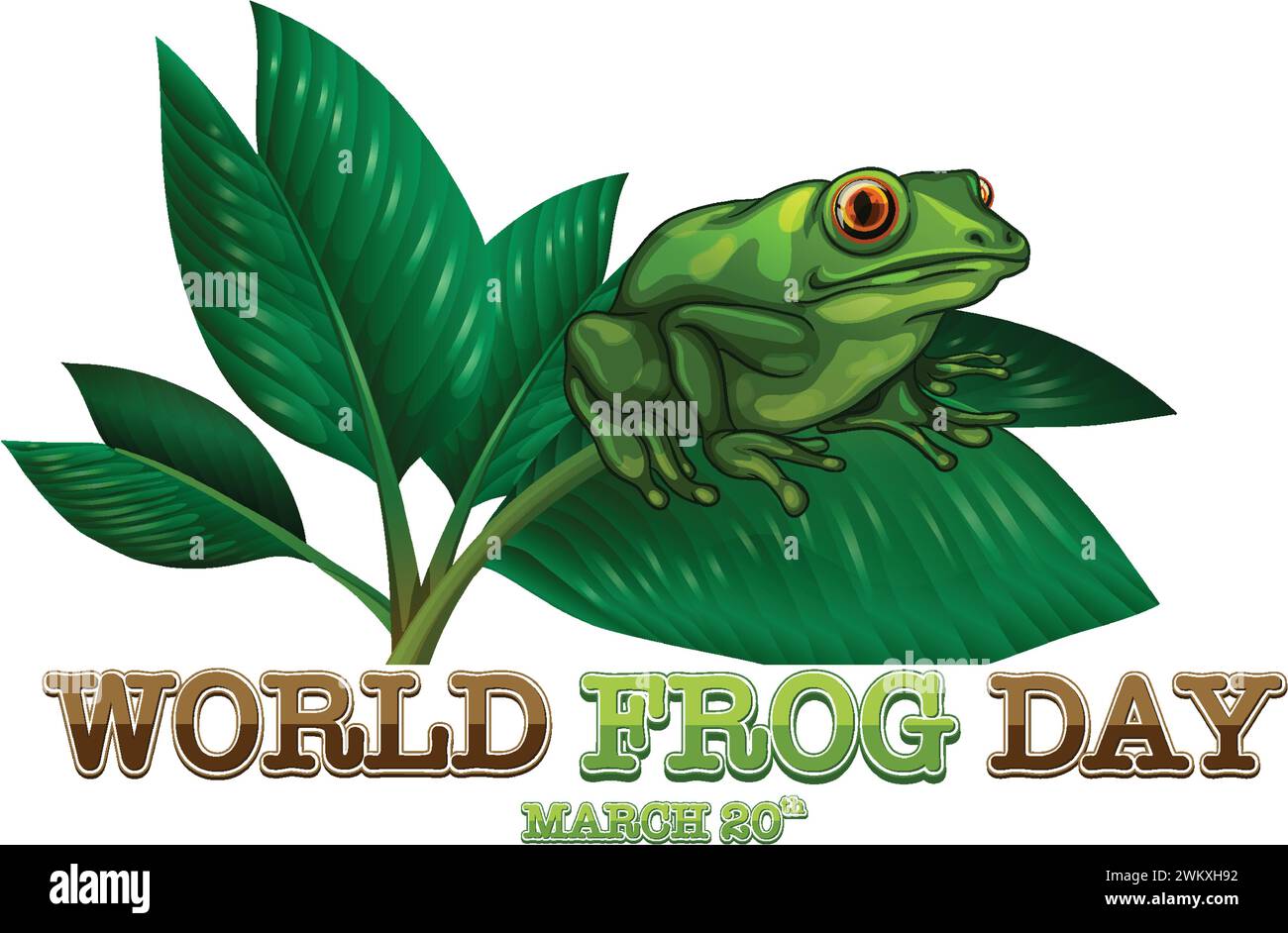 Vector illustration of a frog on a leaf for World Frog Day Stock Vector ...