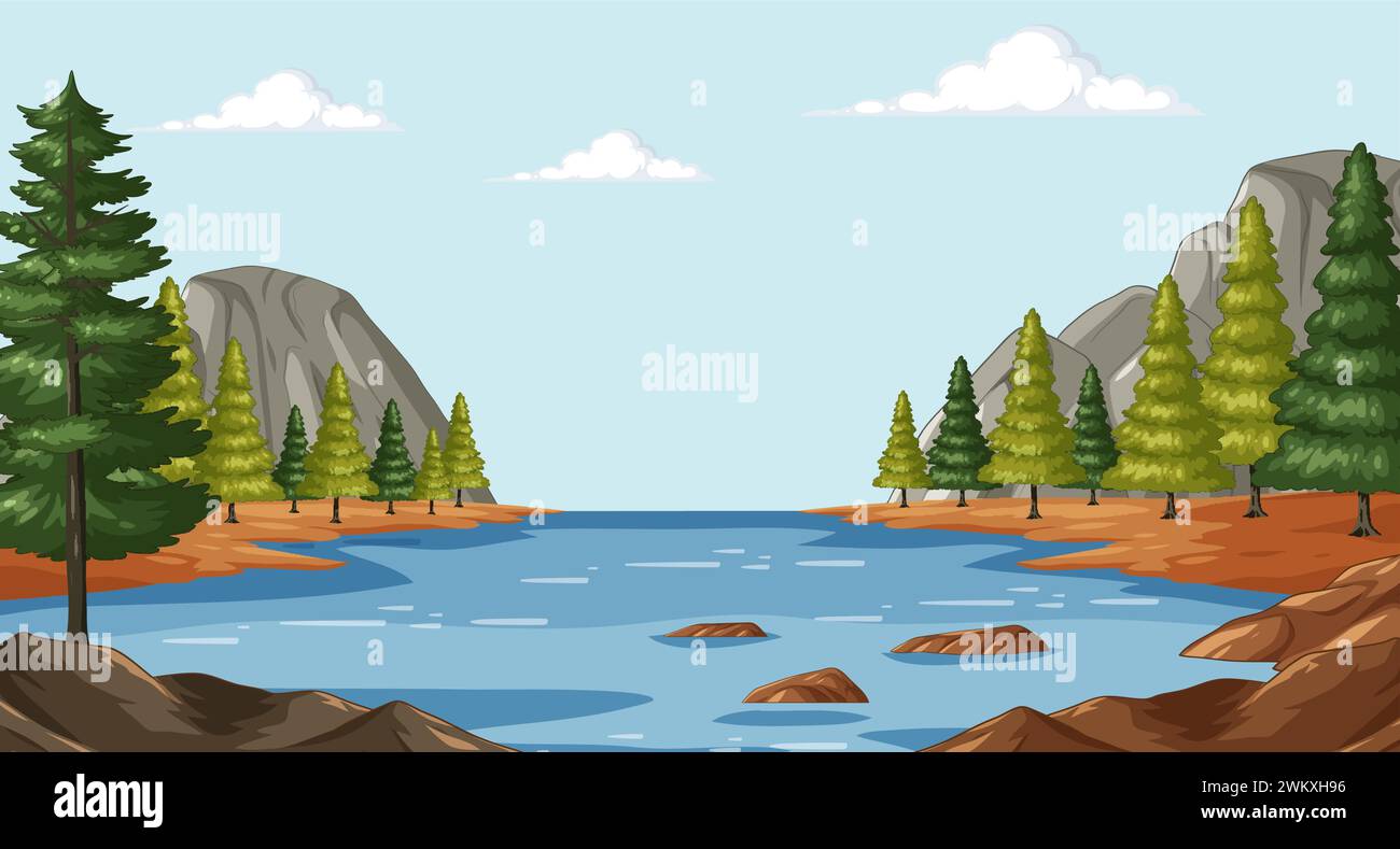 Tranquil lake trees blue Stock Vector Images - Alamy