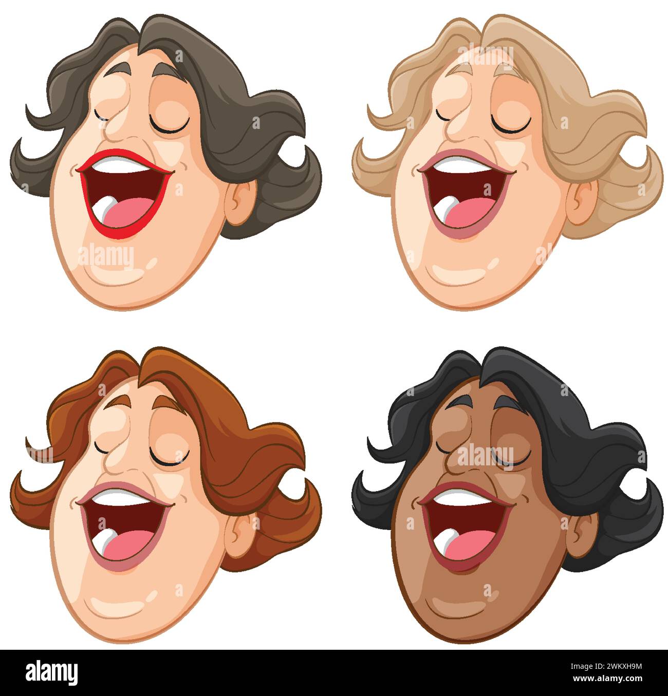 Four cartoon faces expressing happiness and laughter Stock Vector Image ...