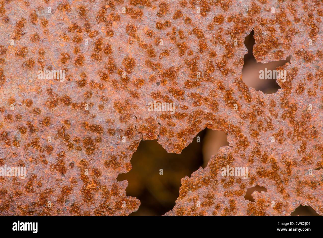 Extreme closeup of rusted metal with soft blur background visible ...