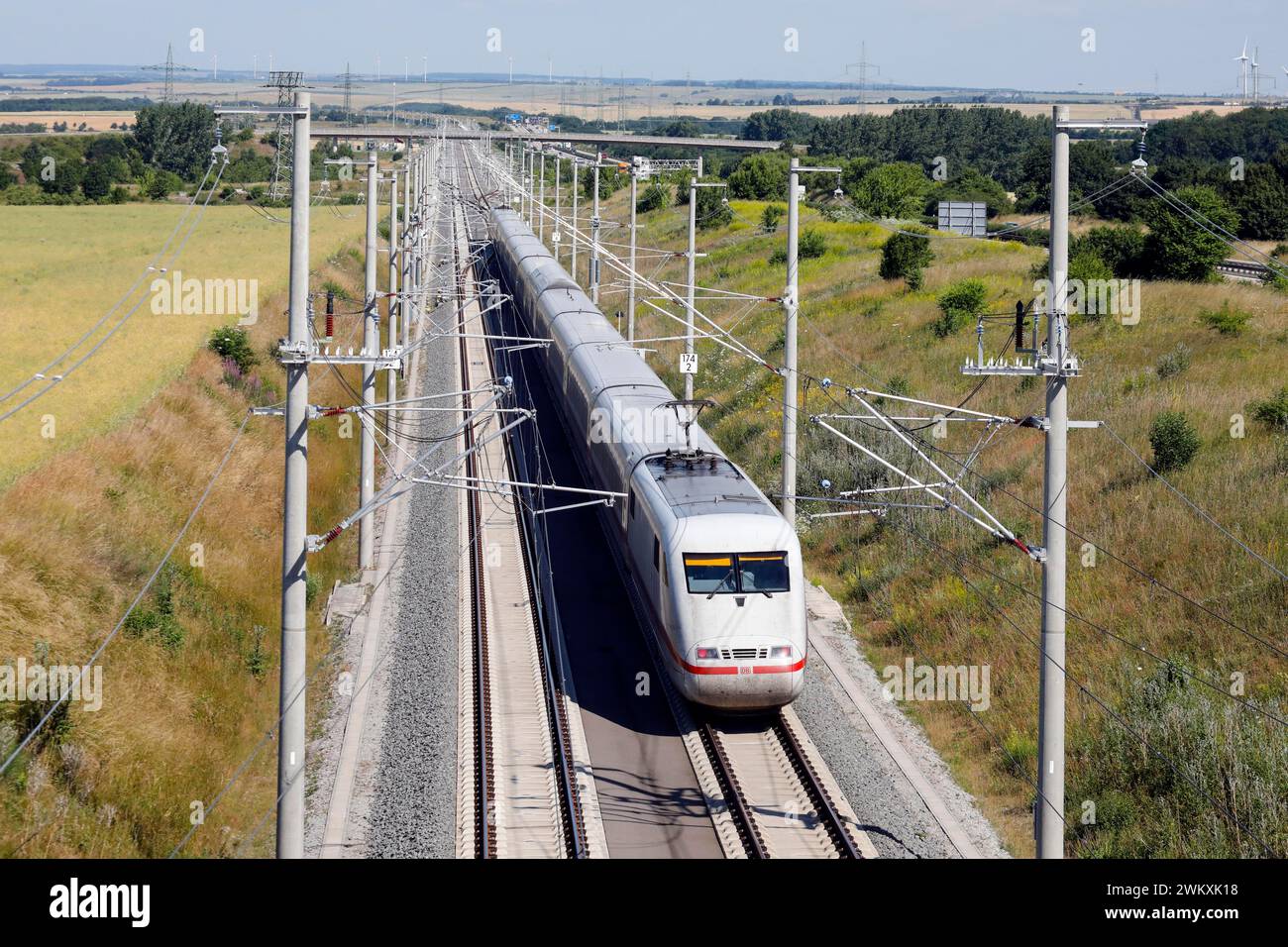 An ICE 1 on the high-speed line for ICE trains near Ichtershausen. The ...