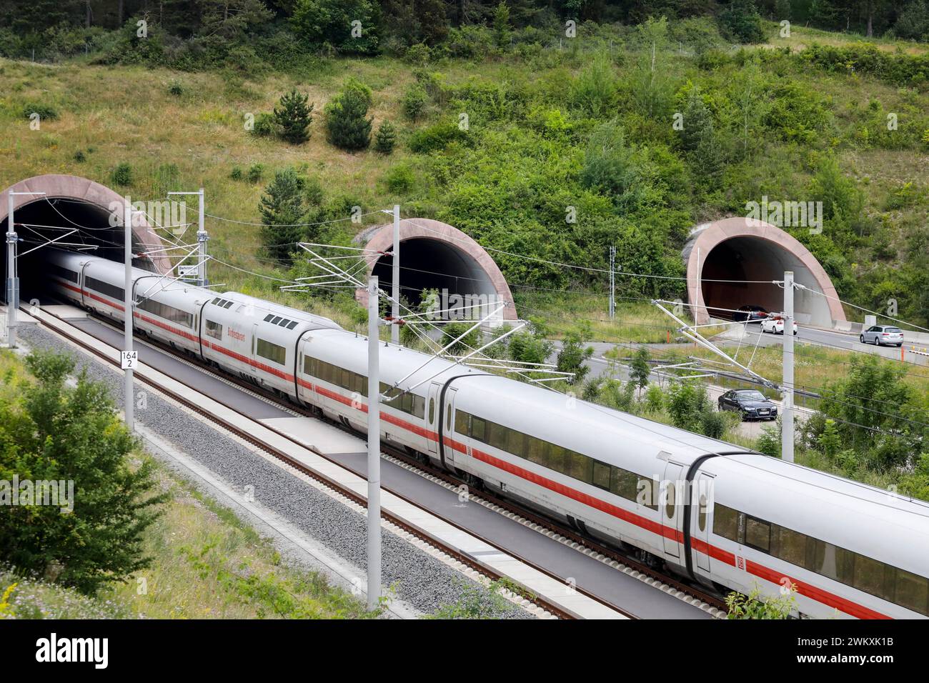 Two tunnels for cars on the A71 motorway, next to a tunnel into which ...