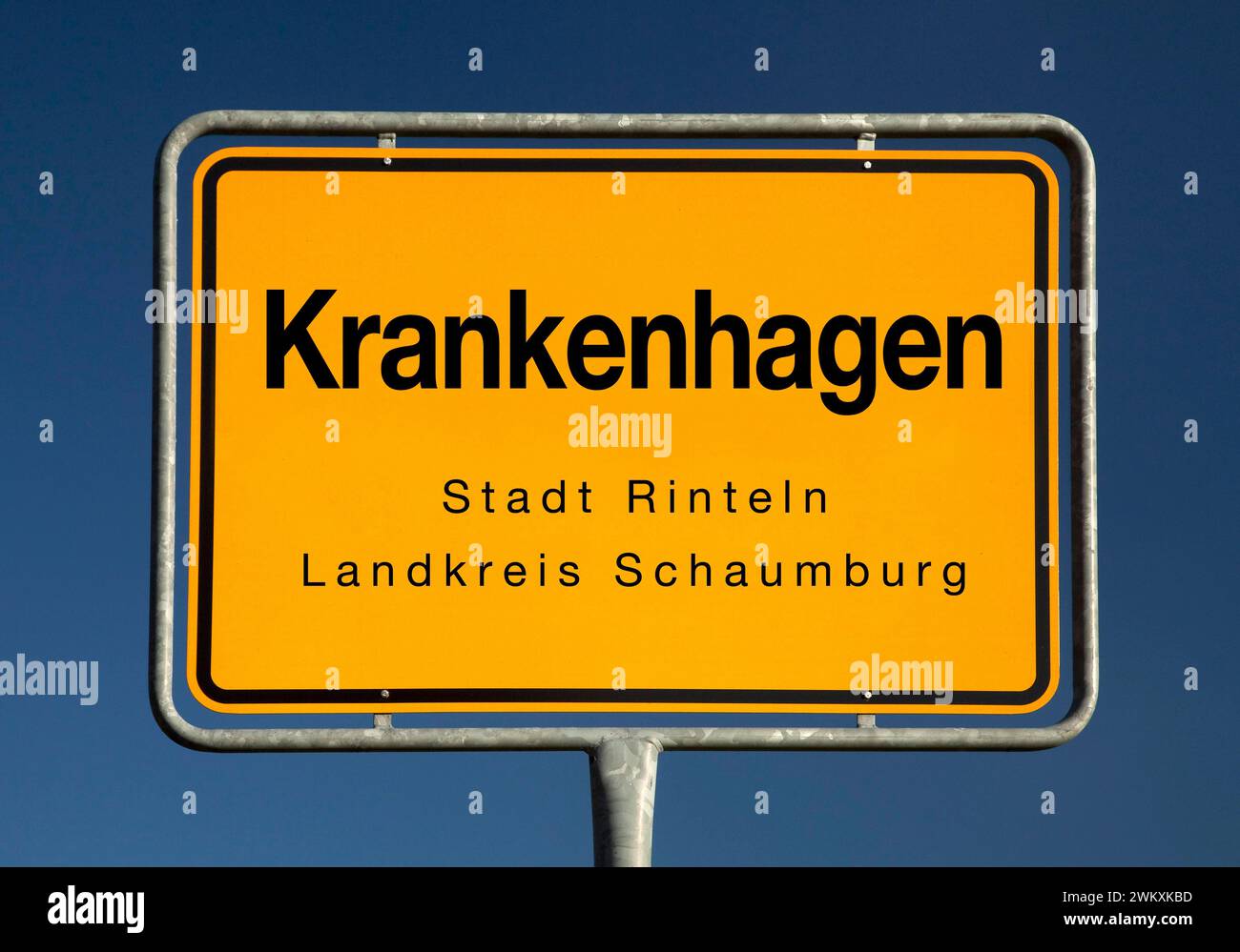 Town sign Krankenhagen, incorporated village of the town of Rinteln ...