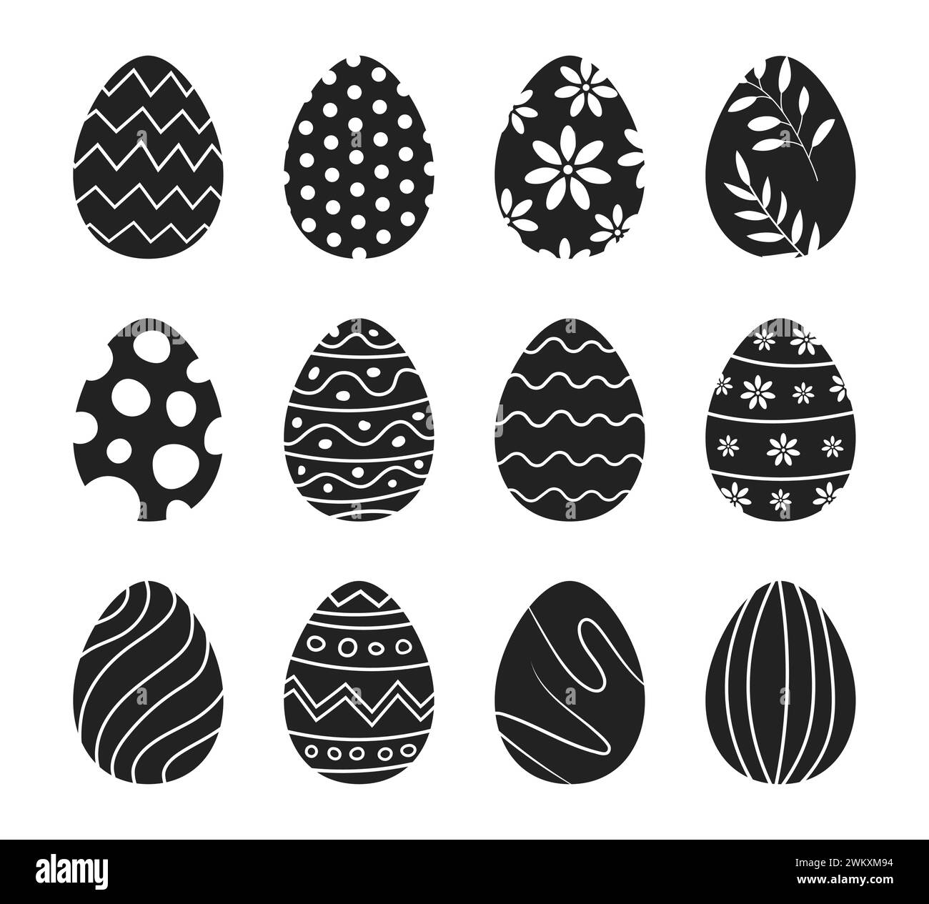 Easter eggs icons set doodle style. Set of easter eggs hand drawn isolated on white background ...