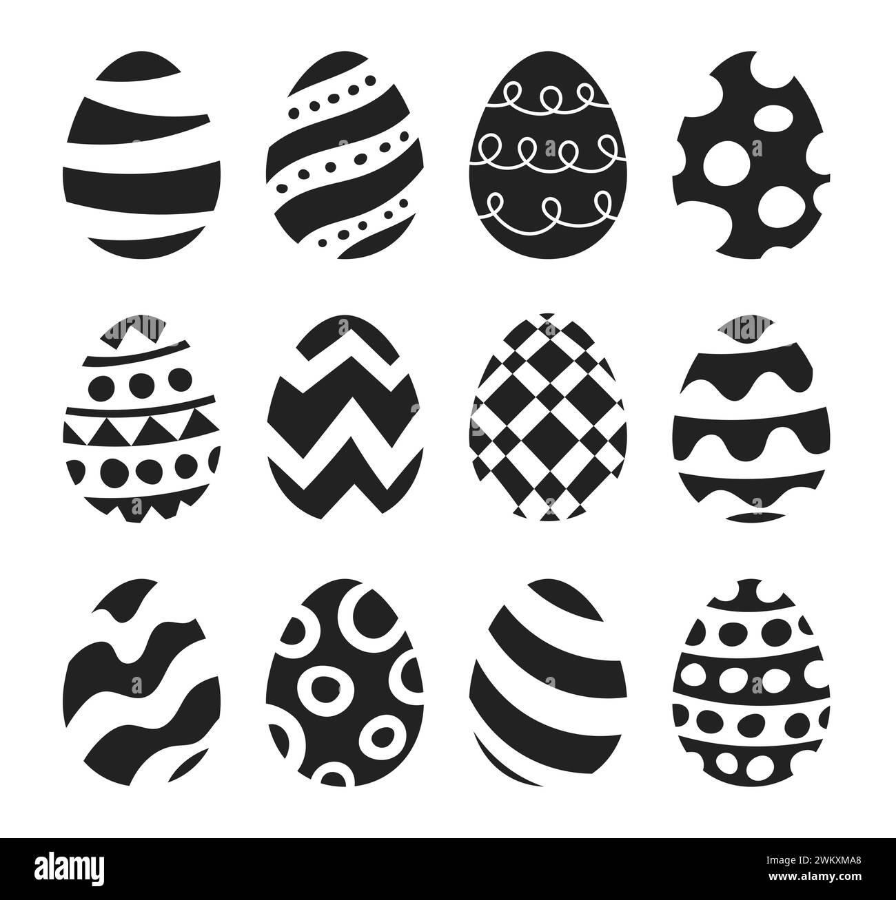 Easter eggs icons set doodle style. Set of easter eggs hand drawn isolated on white background ...