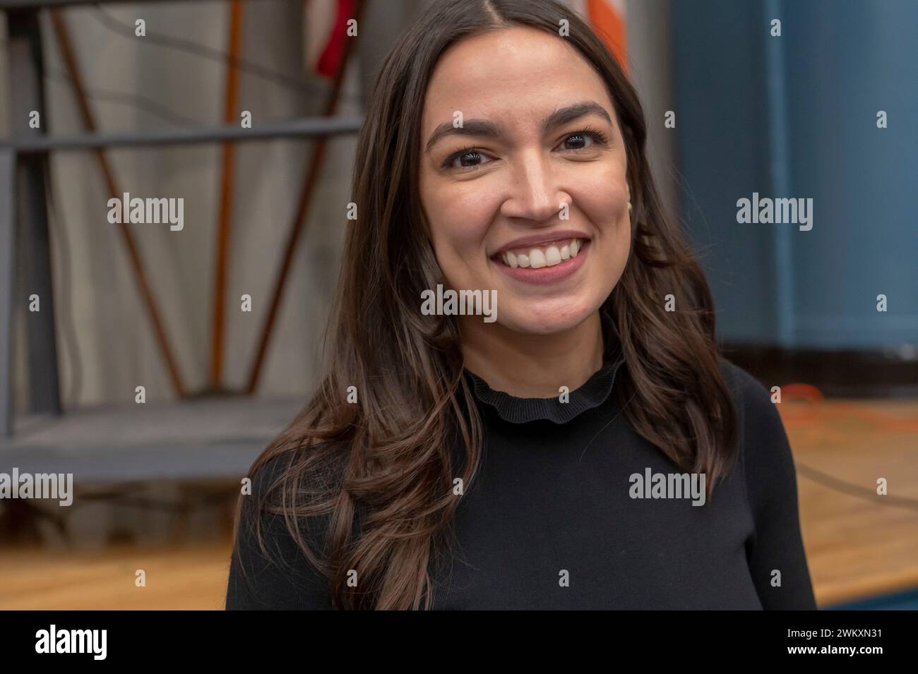 Rep. Alexandria Ocasio-Cortez poses as she holds a Town Hall to deliver ...