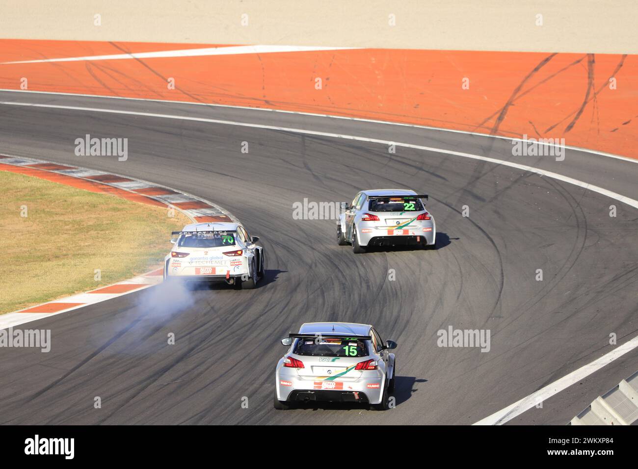 A GT3 category competition cars running on the Ricardo Tormo circuit in ...