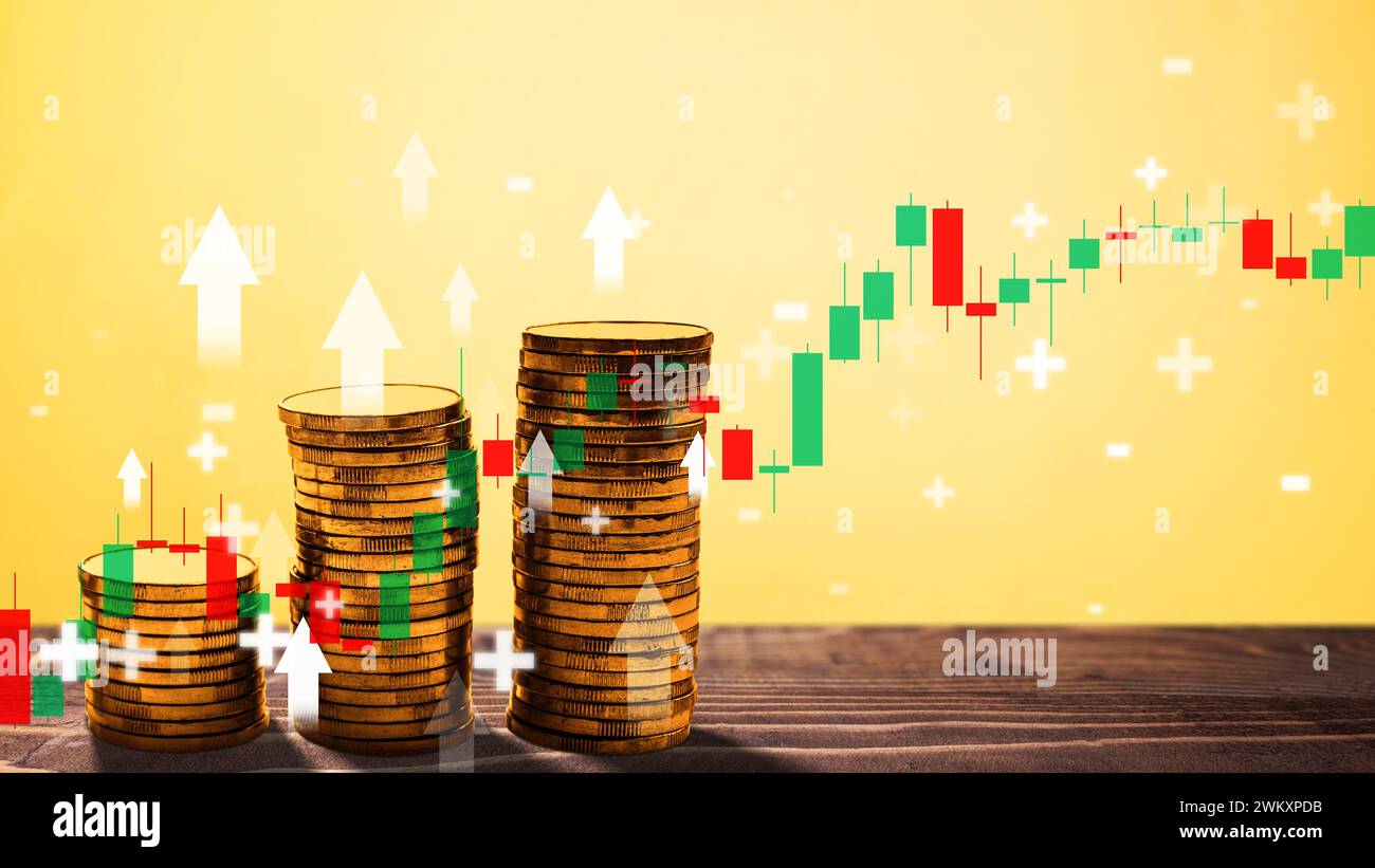 Stair stack of the golden coin with symbol of rising inflation graph ...