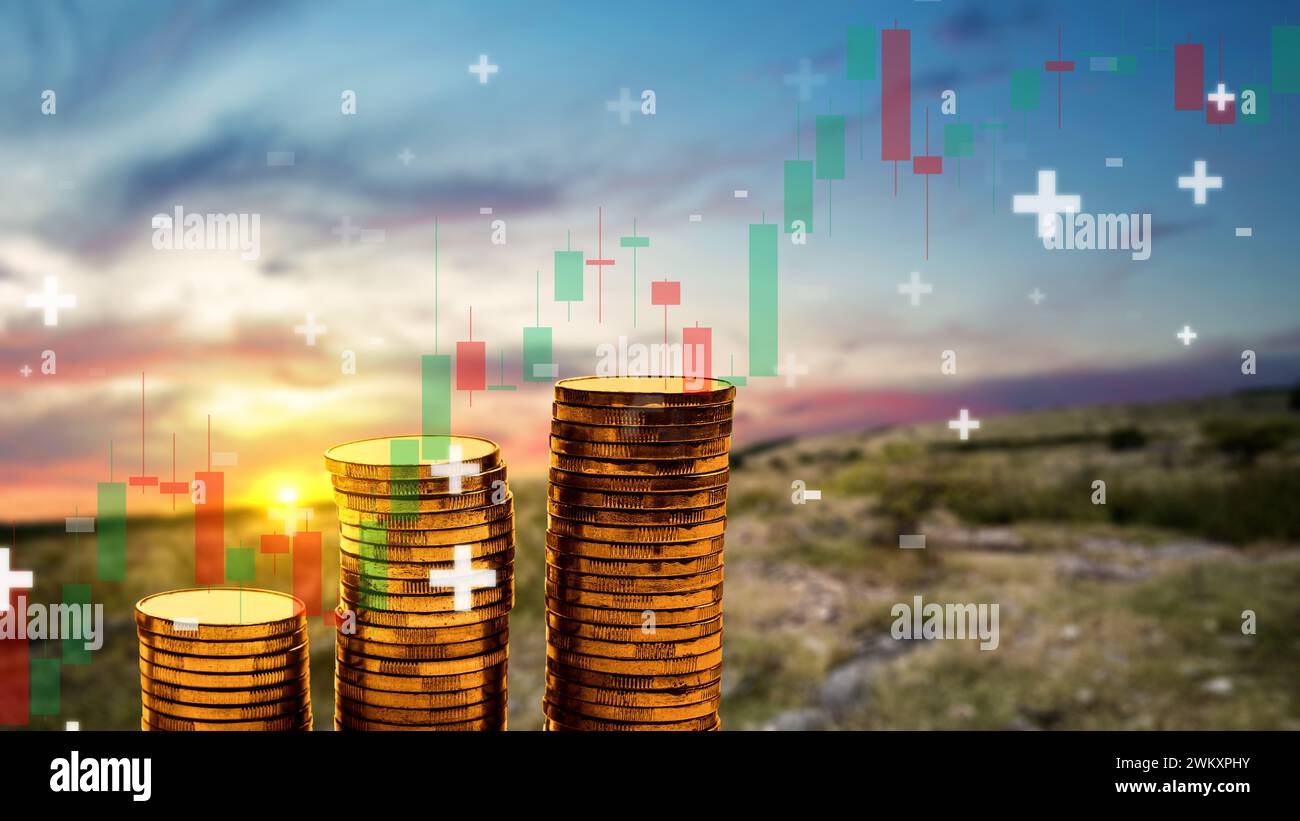 Stair stack of the golden coin with symbol of rising inflation graph ...