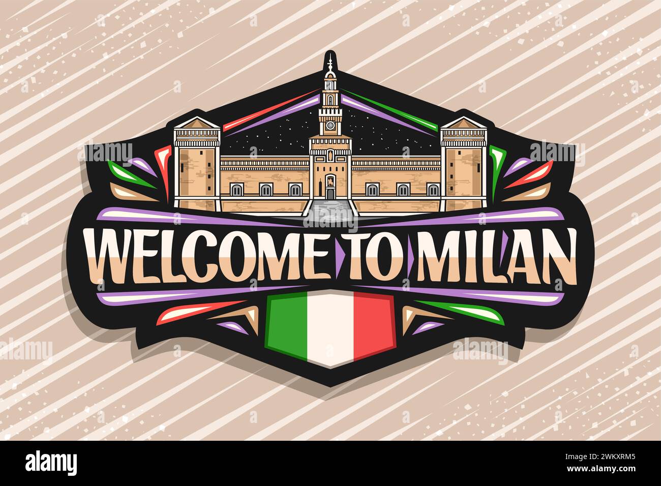 Vector logo for Milan, black decorative label with detailed ...