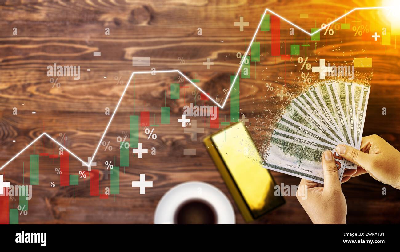 Human hand holding disappearing money with the symbol of rising ...