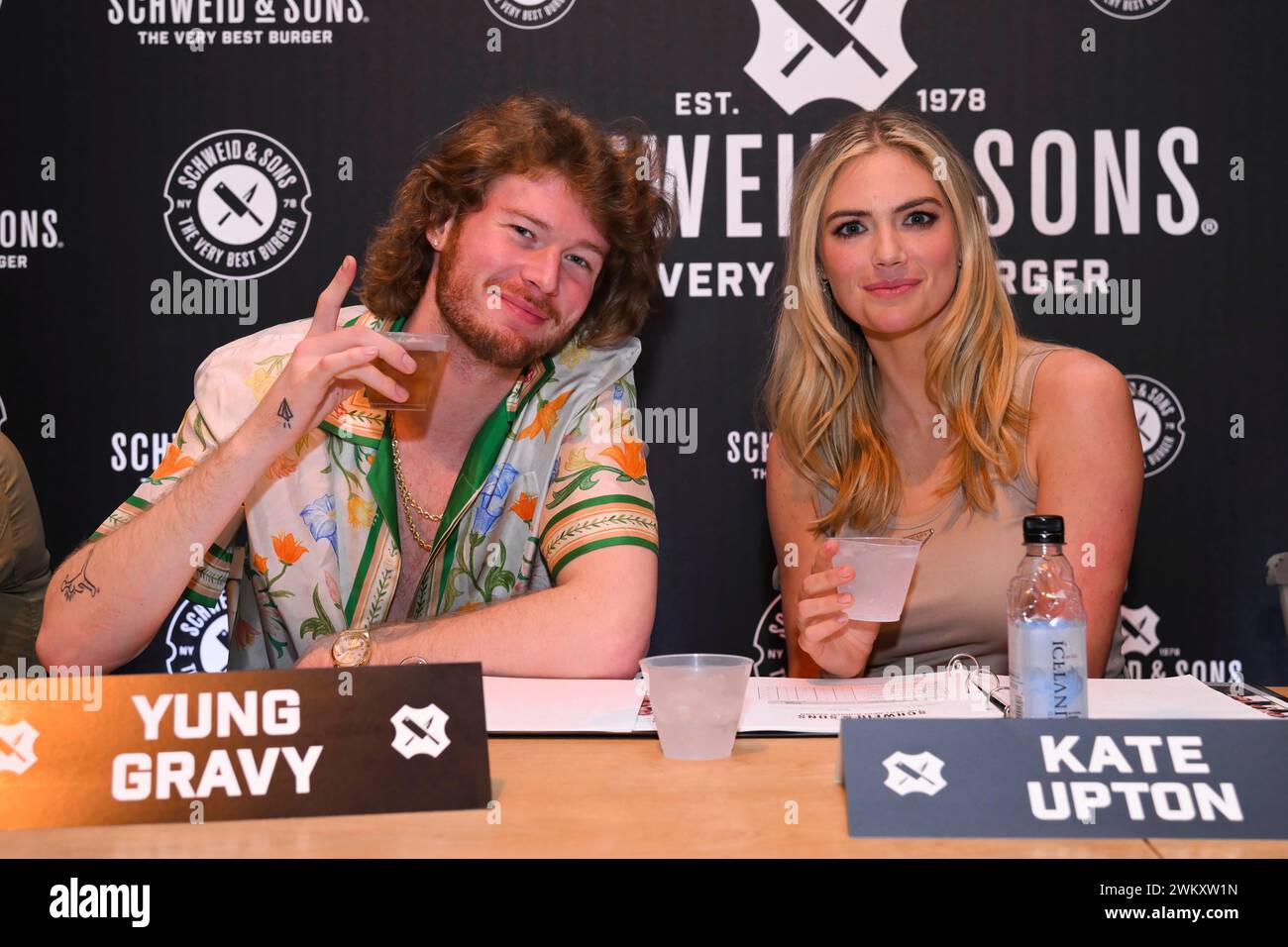 Yung Gravy, left, and Kate Upton attend Burger Bash as part of SOBEWFF ...