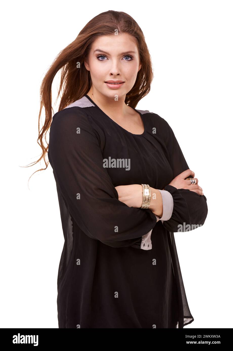 Portrait, business and woman with arms crossed, happy and model ...