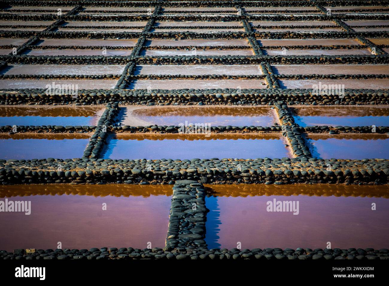 View on traditional rectangular salt evaporation ponds or salt pans ...