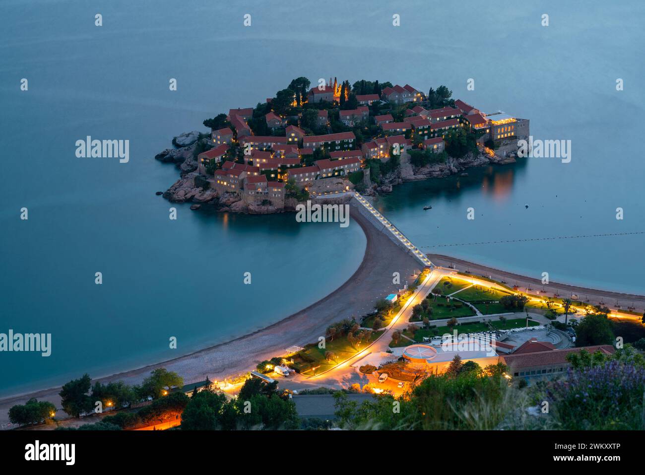 aerial view of Sveti Stefan island in Budva Stock Photo - Alamy
