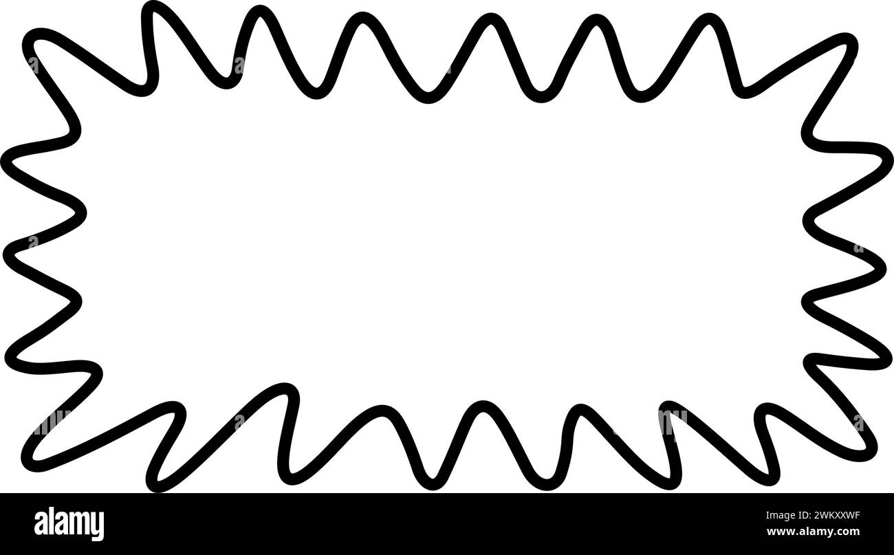 Scalloped wavy doodle line frame. Hand drawn wave rectangle border ...