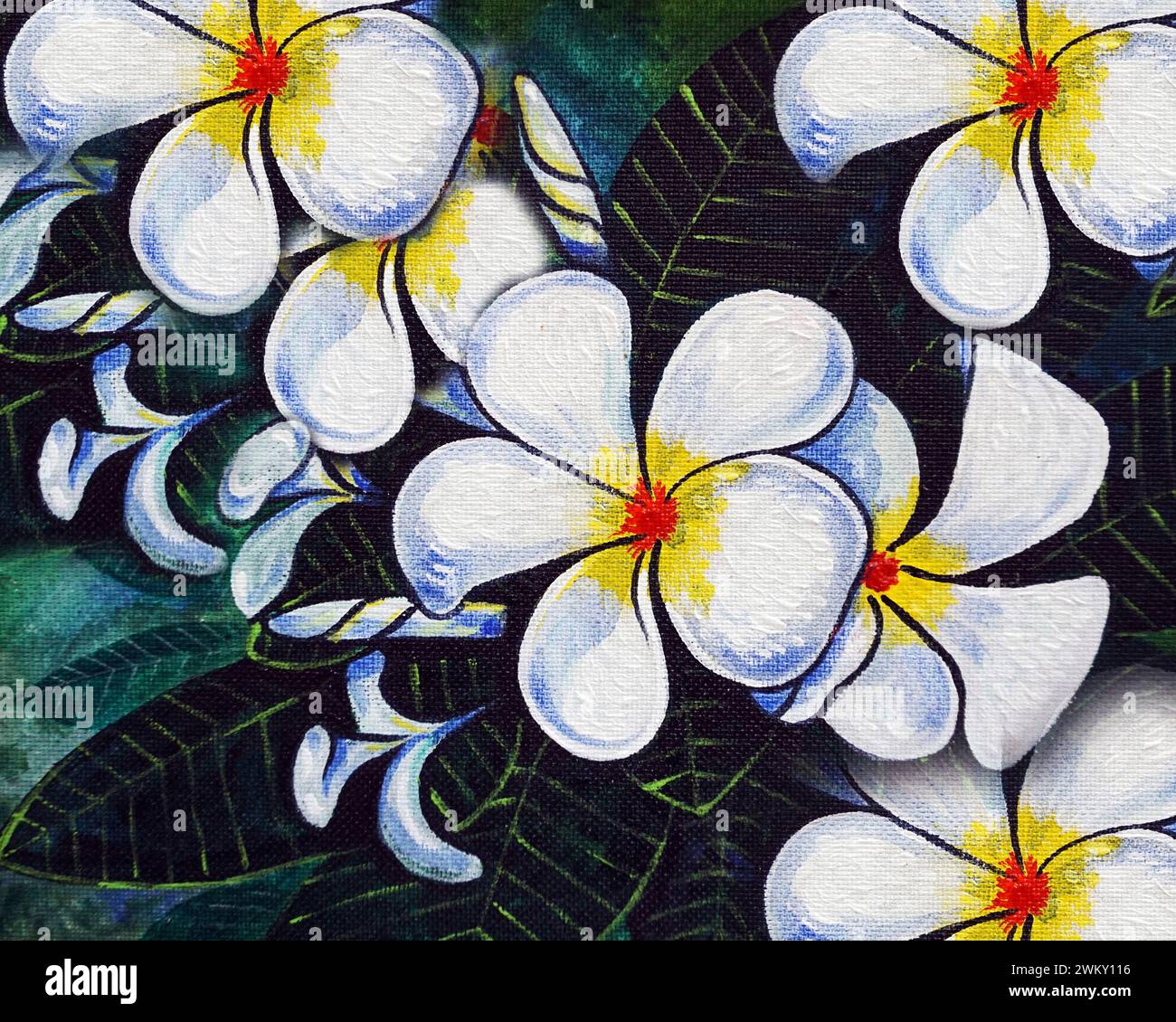 Original oil painting frangipani flower and Plumeria Stock Photo - Alamy