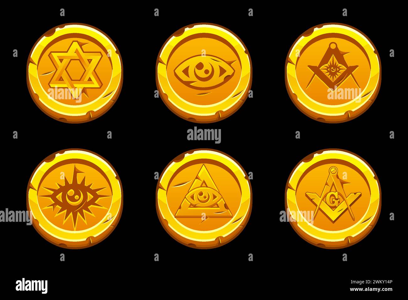 Golden coins with an All-seeing eye. Golden Pyramid and All-seeing Eye ...