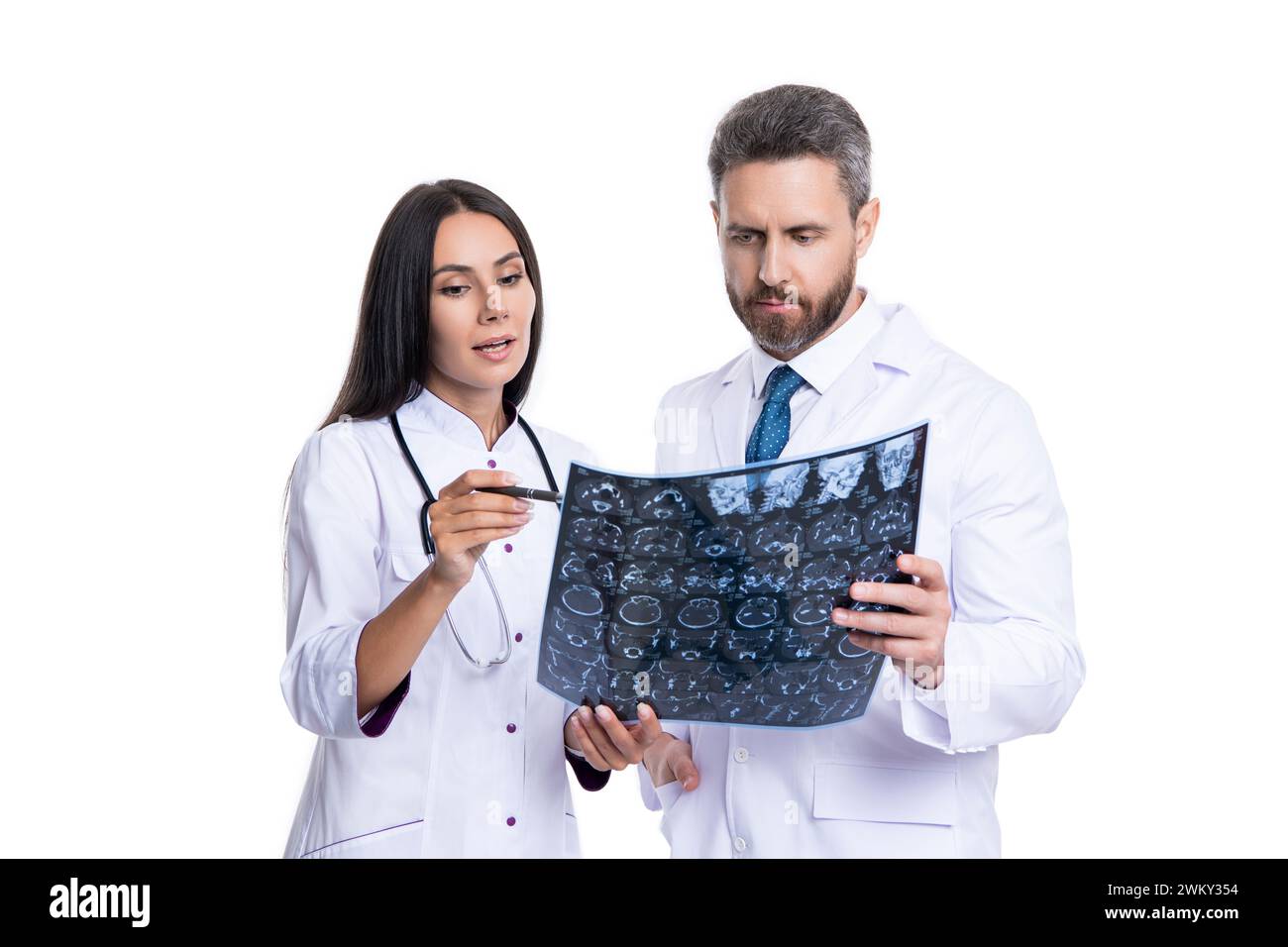 doctor oncology in mri or ct room of a modern hospital. Doctor examine ...