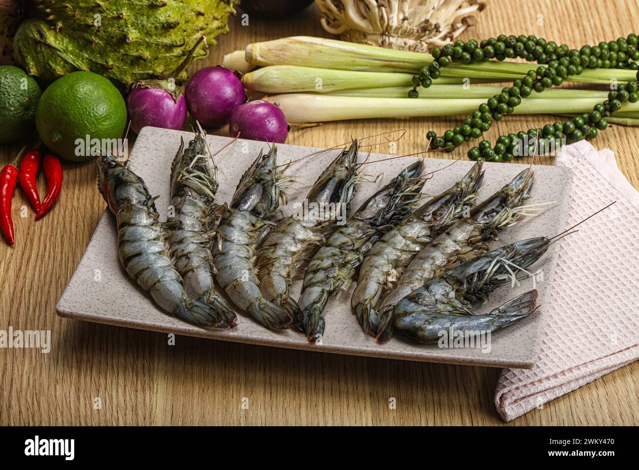 Fresh raw uncooked big tiger prawn Stock Photo - Alamy