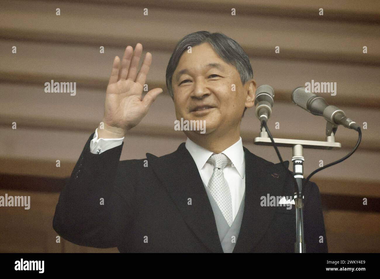 Japanese Emperor Naruhito appears on a balcony at the Imperial Palace ...