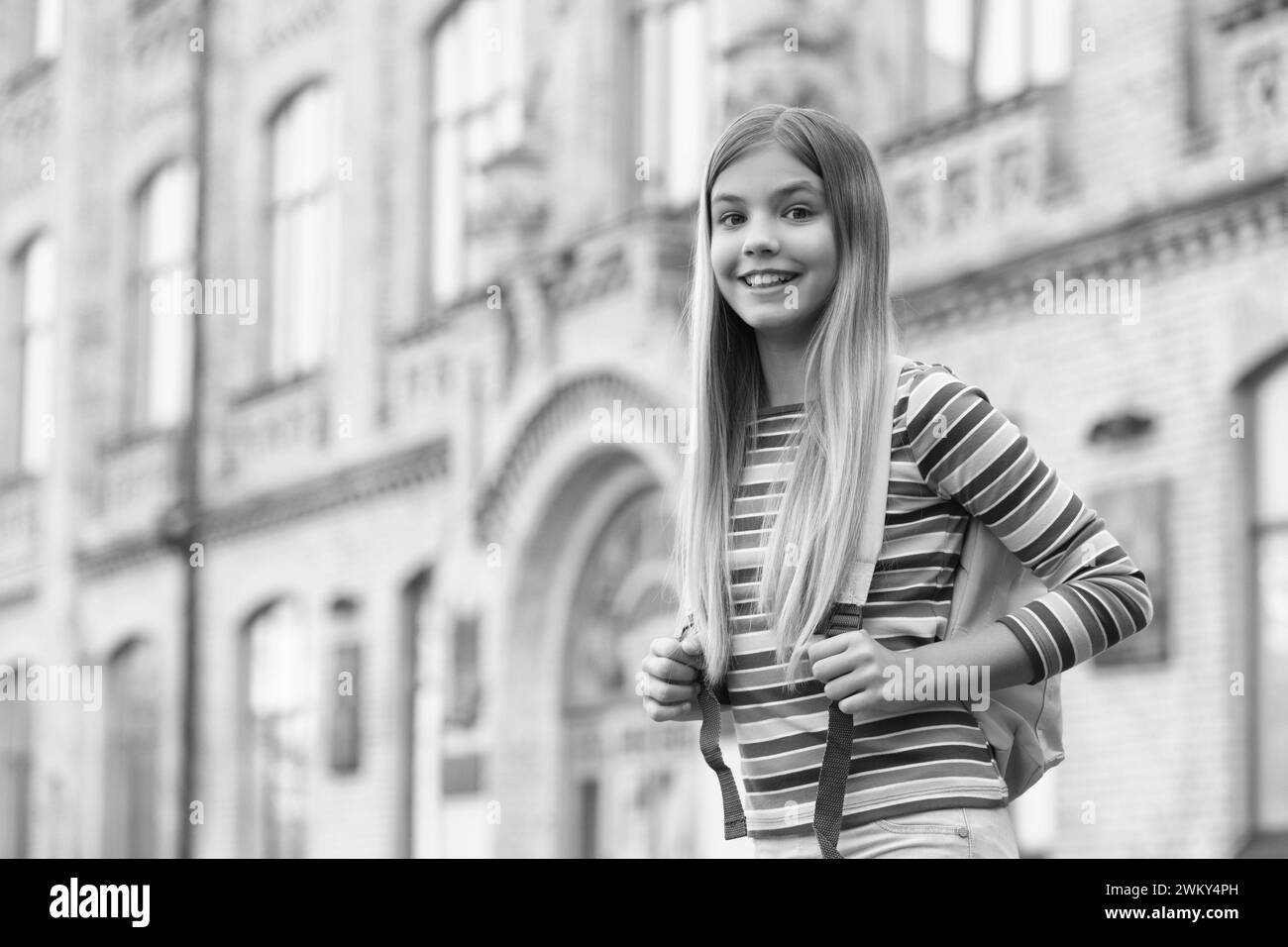 teenage school girl, copy space. teenage school girl with backpack ...