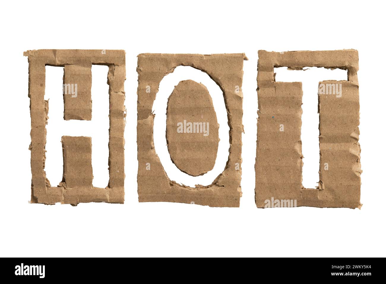 A word "hot" crafted from a cardboard on white background with clipping ...