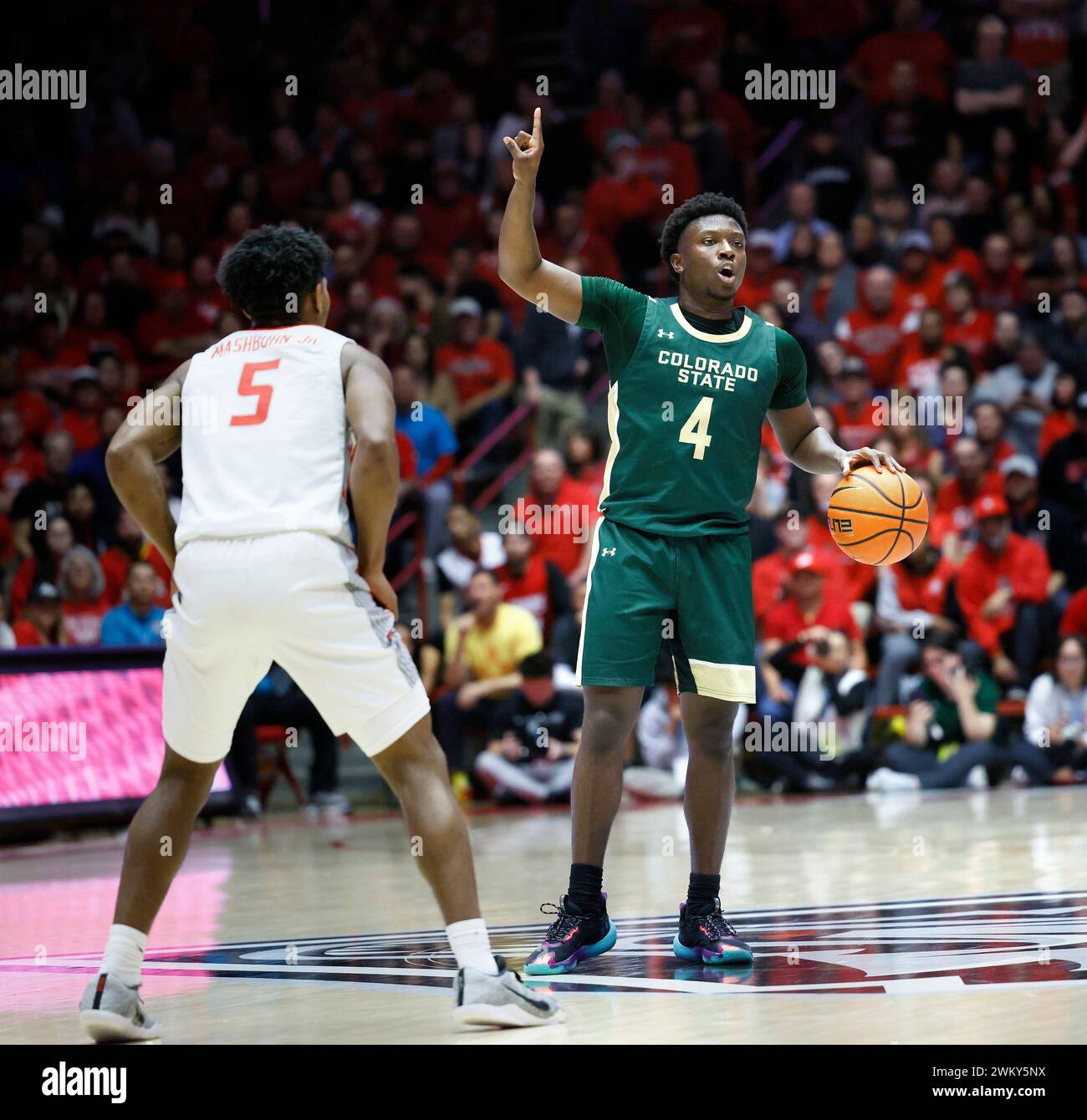 Colorado State guard Isaiah Stevens calls out directions to his team as ...