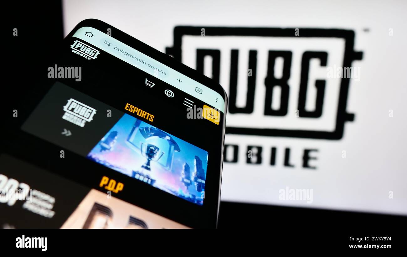 Smartphone with website of battle royale video game PUBG Mobile in ...