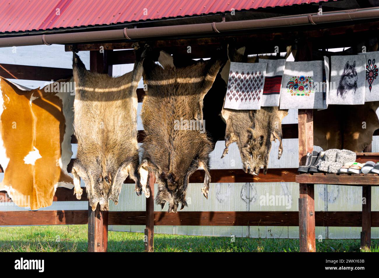 Tanned sheep skins are sold at the market Stock Photo - Alamy