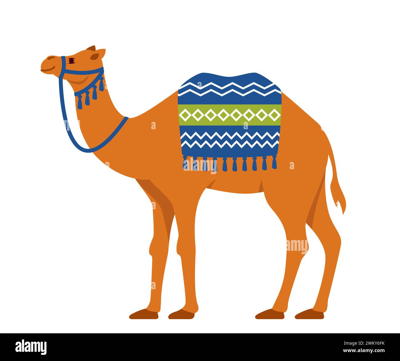 Camel. Two-humped desert animal with bridle and saddle. Vector ...