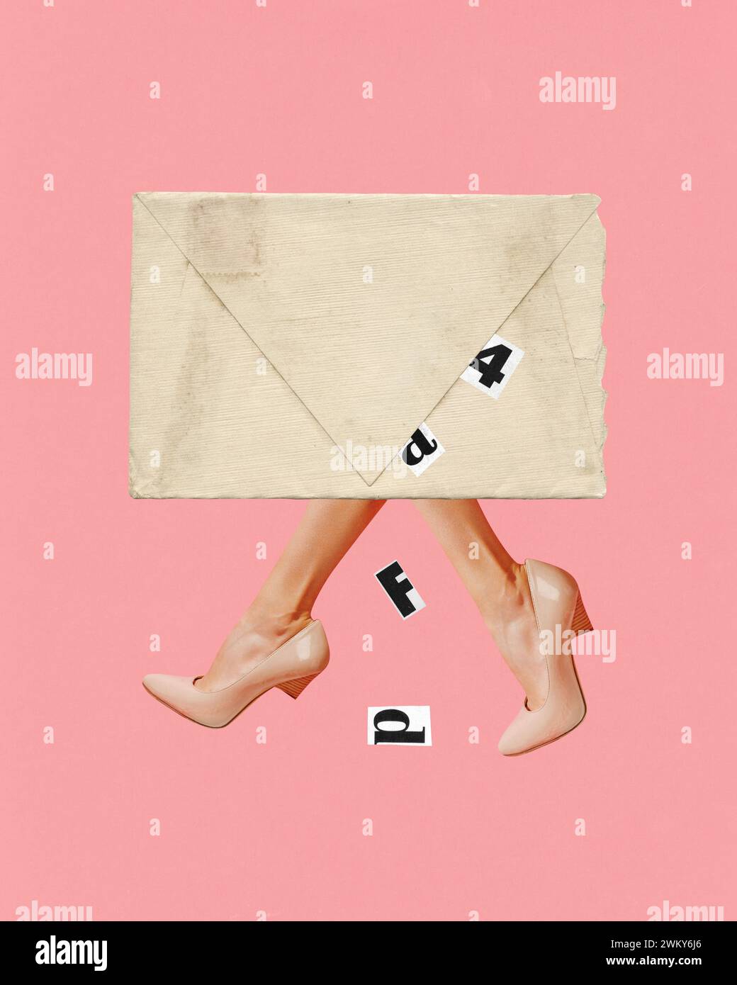 Modern aesthetic artwork. Legs walking on pink background with ...